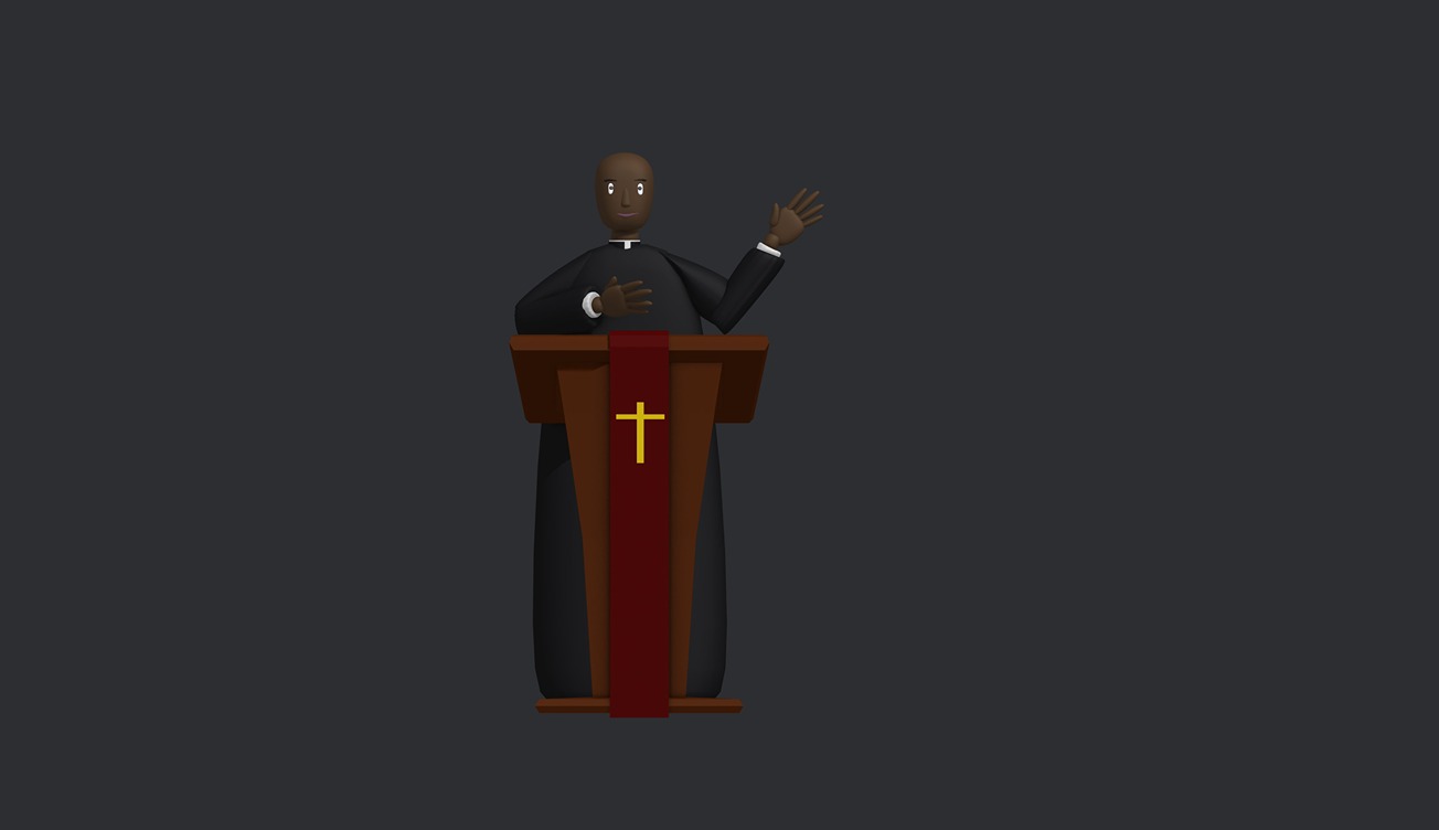 Animated priest and pulpit